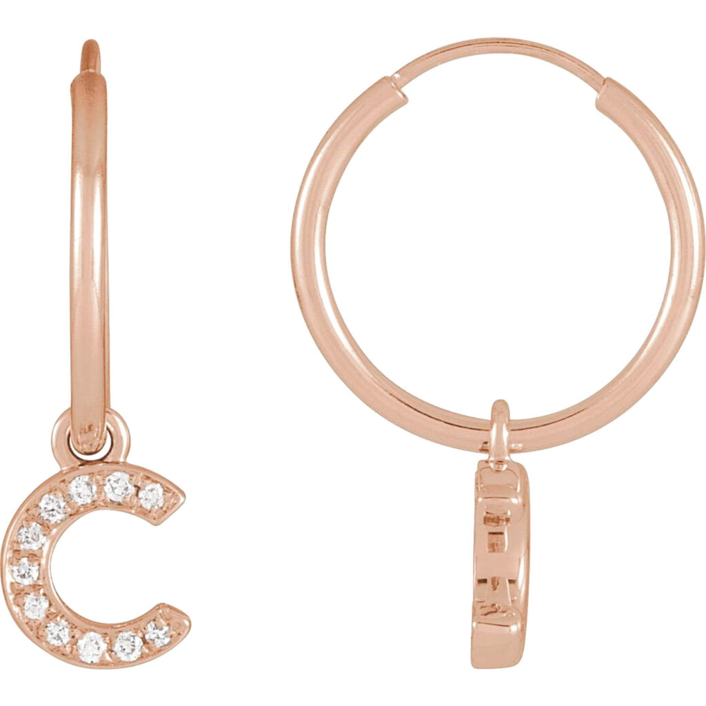 Diamond Single Initial Hoop Earrings 14K Gold | Boelry