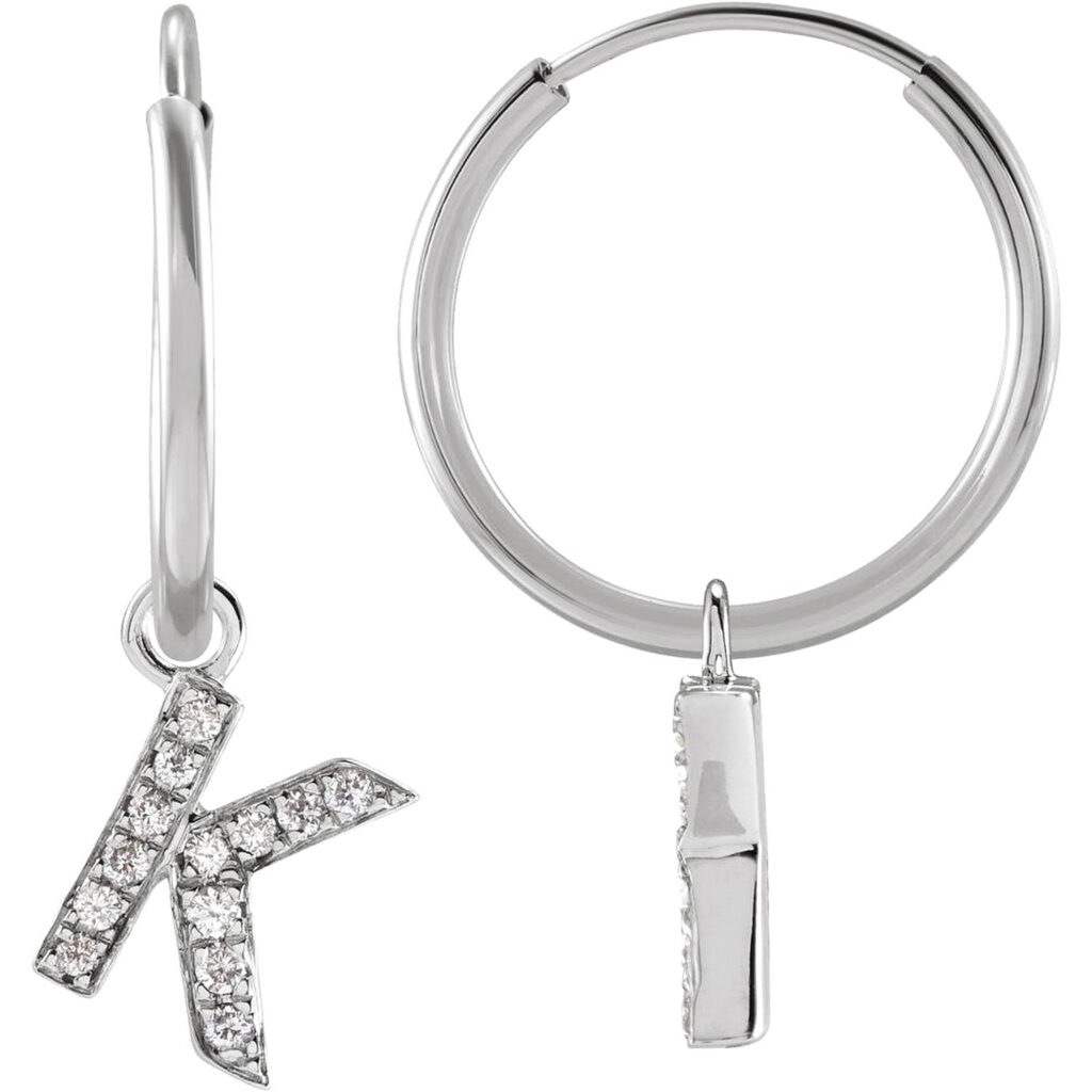 Diamond Single Initial Hoop Earrings 14K Gold | Boelry