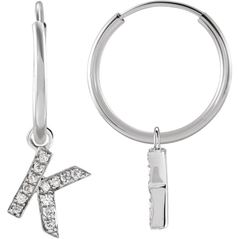 Diamond Single Initial Hoop Earrings 14K Gold | Boelry