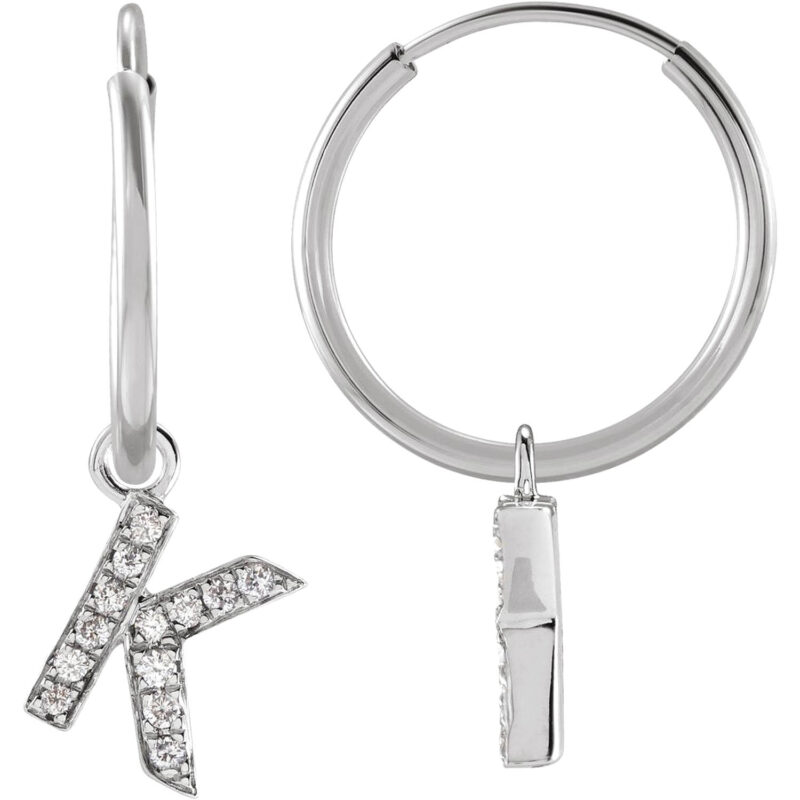 Diamond Single Initial Hoop Earrings 14K Gold | Boelry