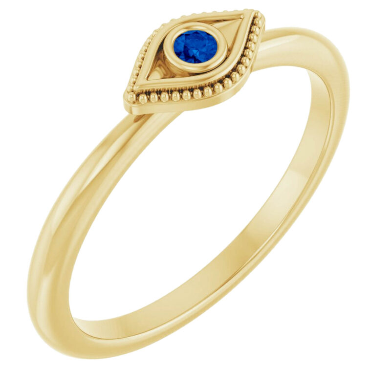 Stackable Blue Sapphire Evil Eye Ring 14K Gold | Boelry