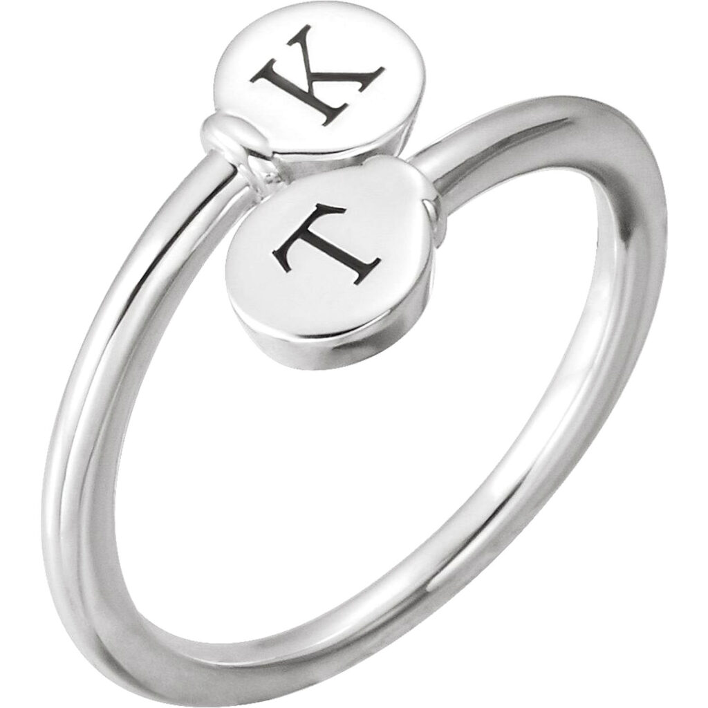 Custom Two Letter Signet Ring 14K Gold Bypass Style | Boelry